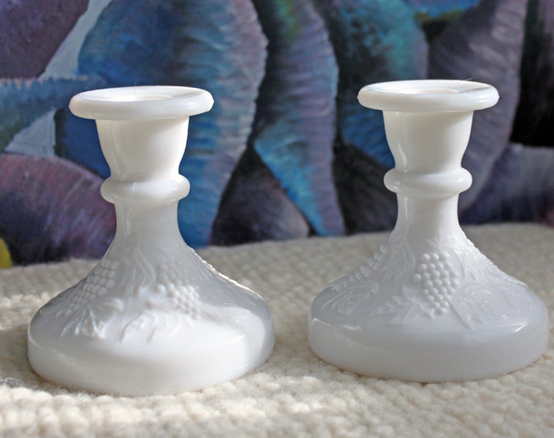 Milk Glass Candlestick Holders. Set of Two Candlestics With - Etsy