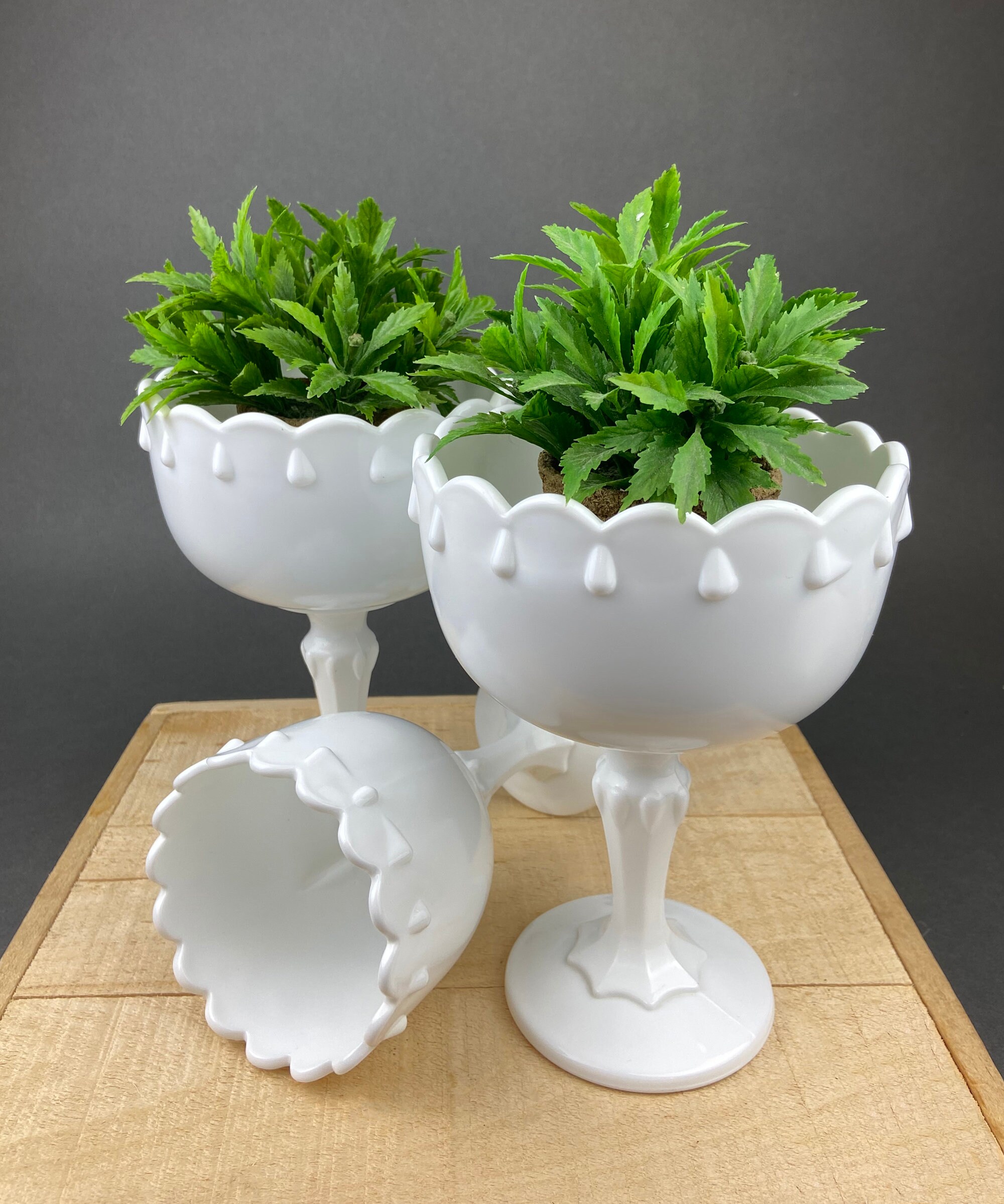 Vintage Milk Glass Compote Set, Oak Leaf Design, FTD 1975 - Etsy