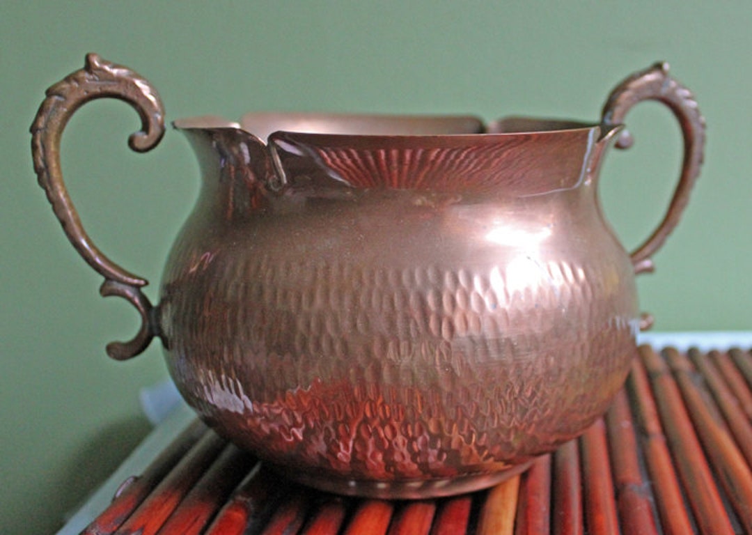 Copper Vase or Planter With Handles. Vintage Hand Made Copper Dish ...