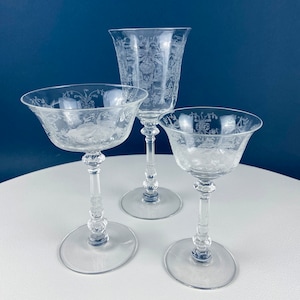 Heisey Champagne Stemware. Set of 6 Orchid Pattern Etched Crystal ...