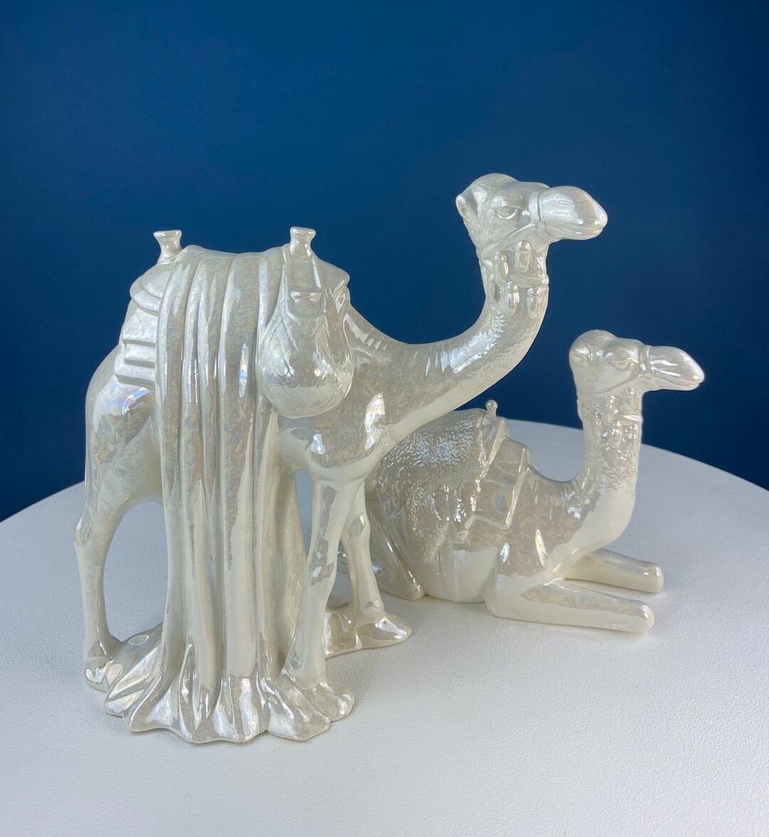 Vintage Nativity Camels. Pair of Large Irridescent White Camels ...