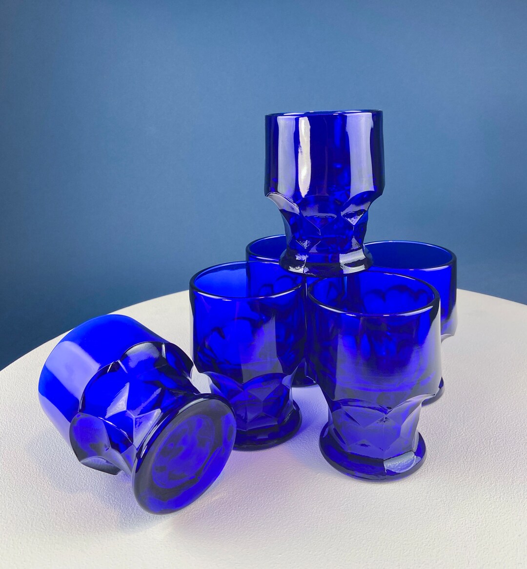 Cobalt Blue Tumblers. Set of Six Heavy, Chiseled, Georgian Glasses ...
