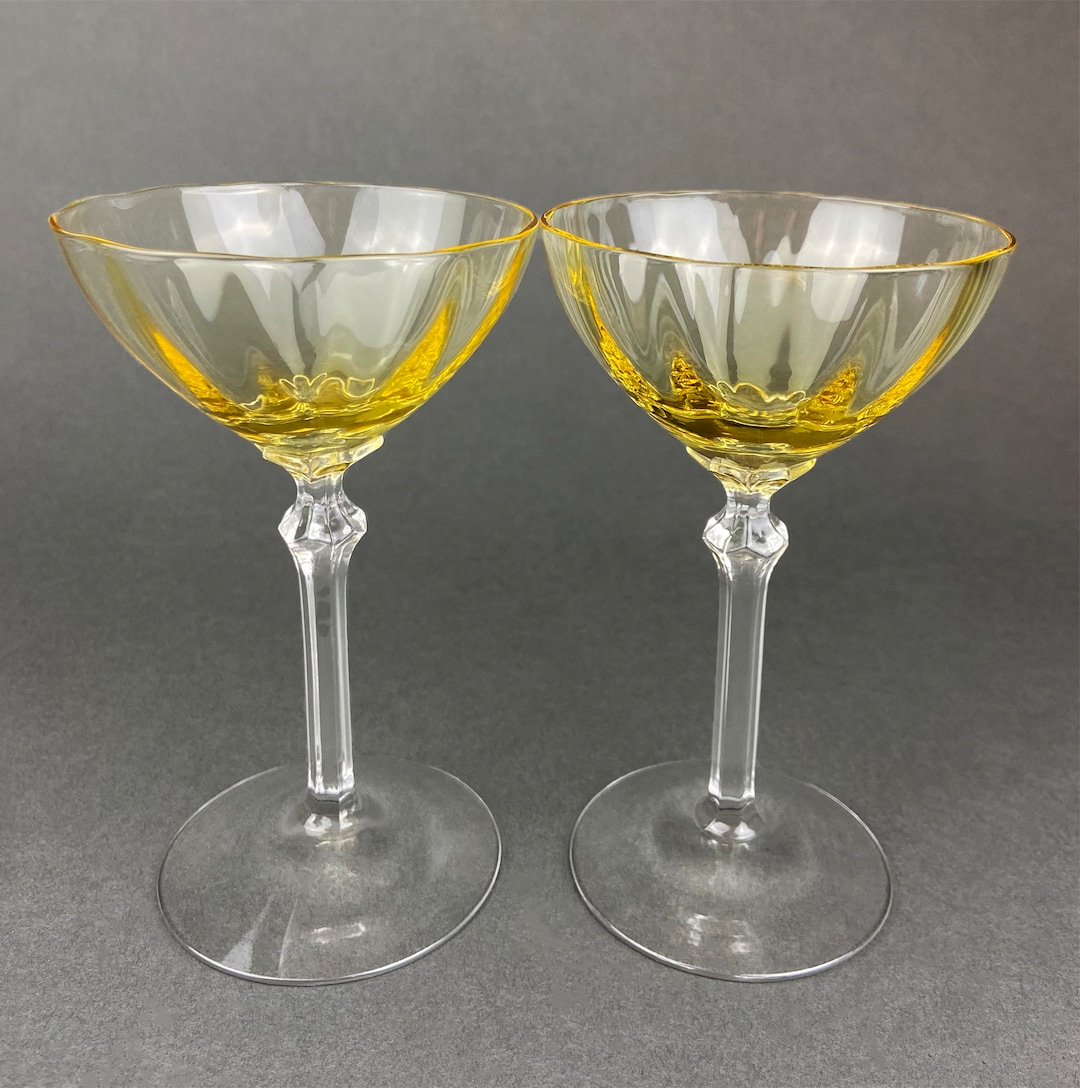 Vintage Fostoria Crystal Topaz Tall Claret. Light Yellow Stemware. Set ...