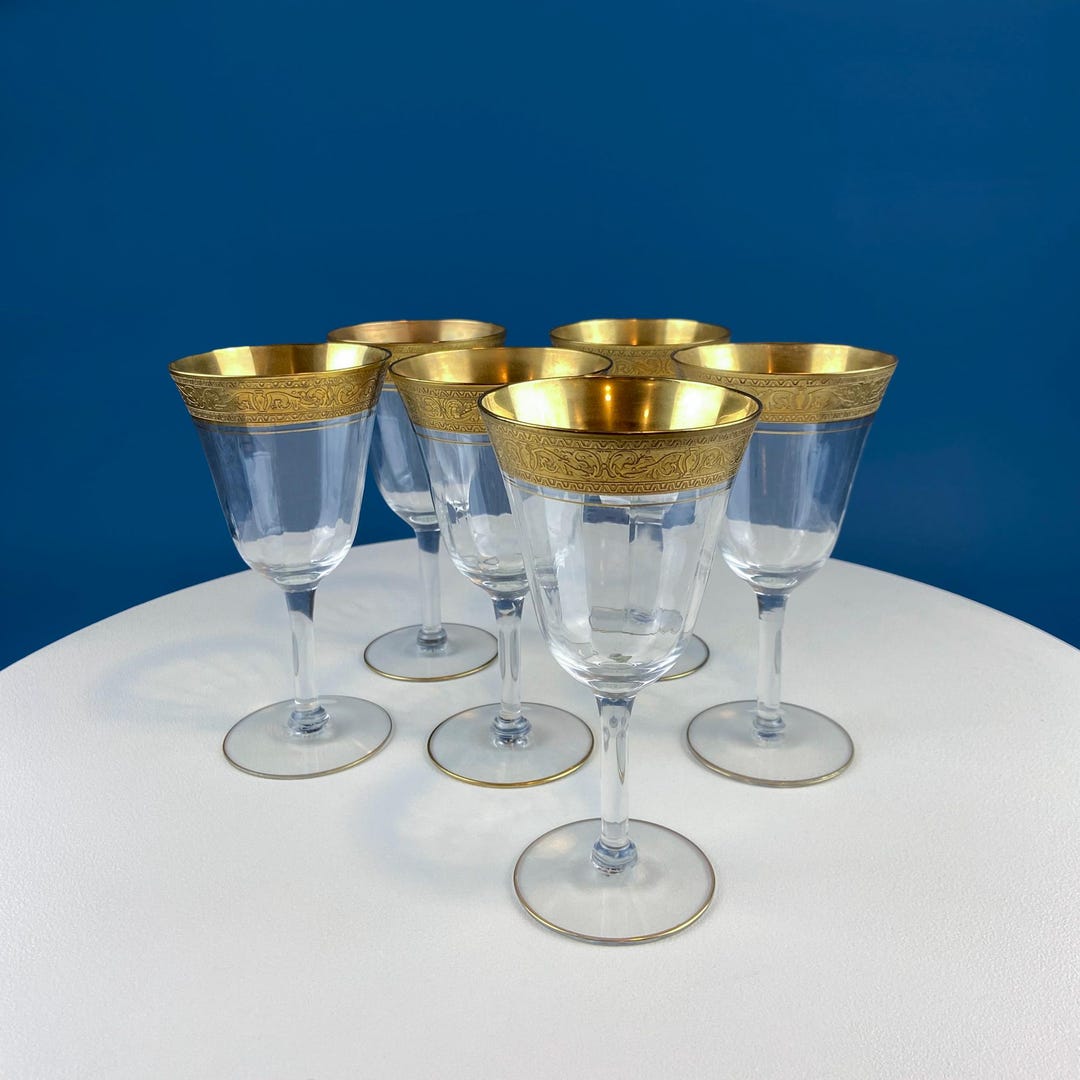 Antique Tiffin Franciscan Wine Goblets With Embossed Gold Rims. Set of ...