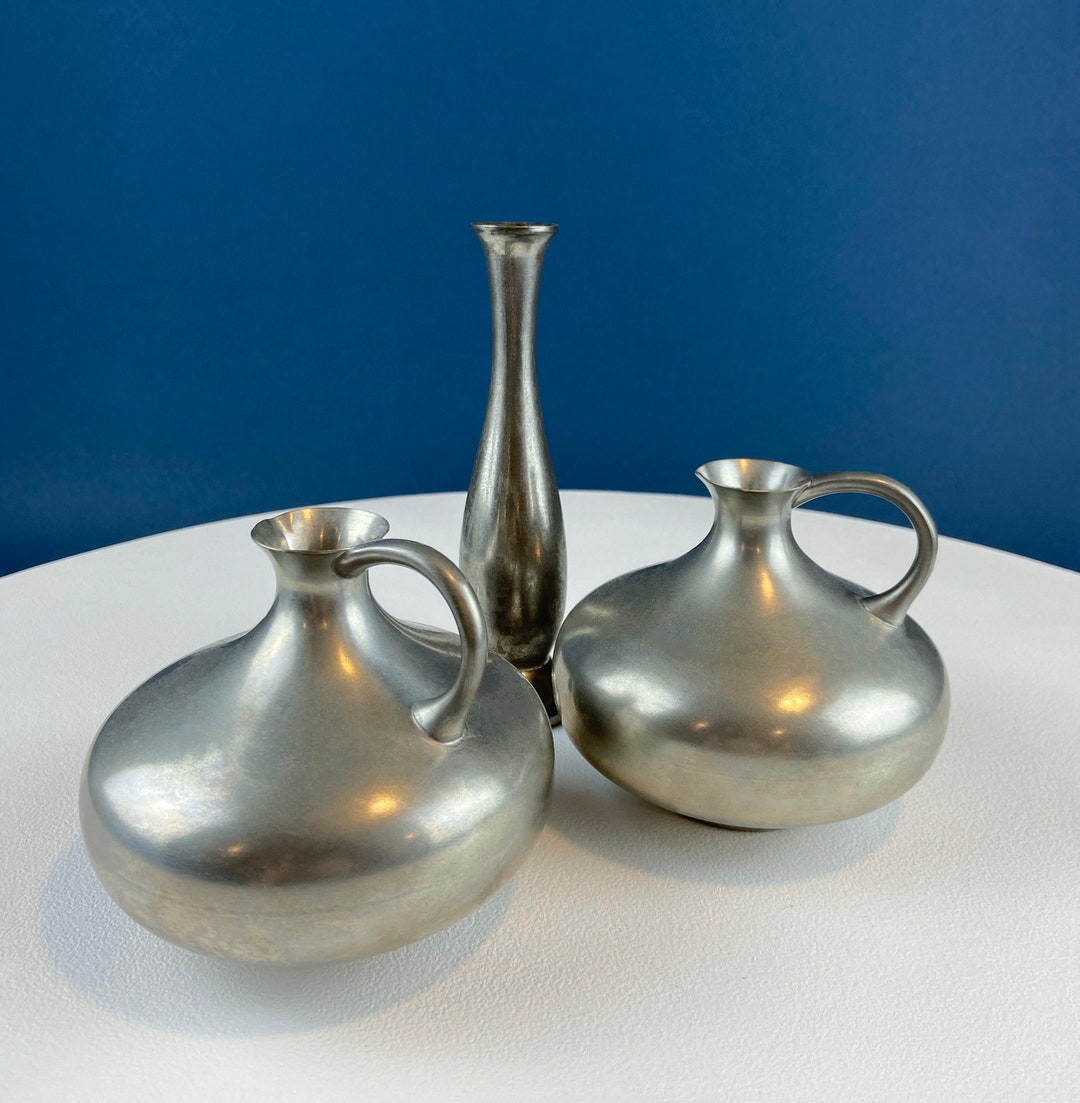 Vintage Pewter Collection of Small Vases. Set of Three. Collectible ...