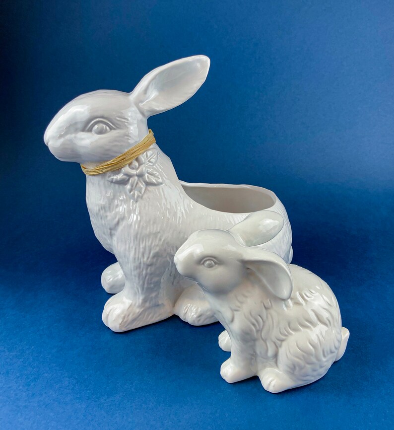 White Porcelain Bunny Planter. Large Ceramic Rabbit Figurine. - Etsy