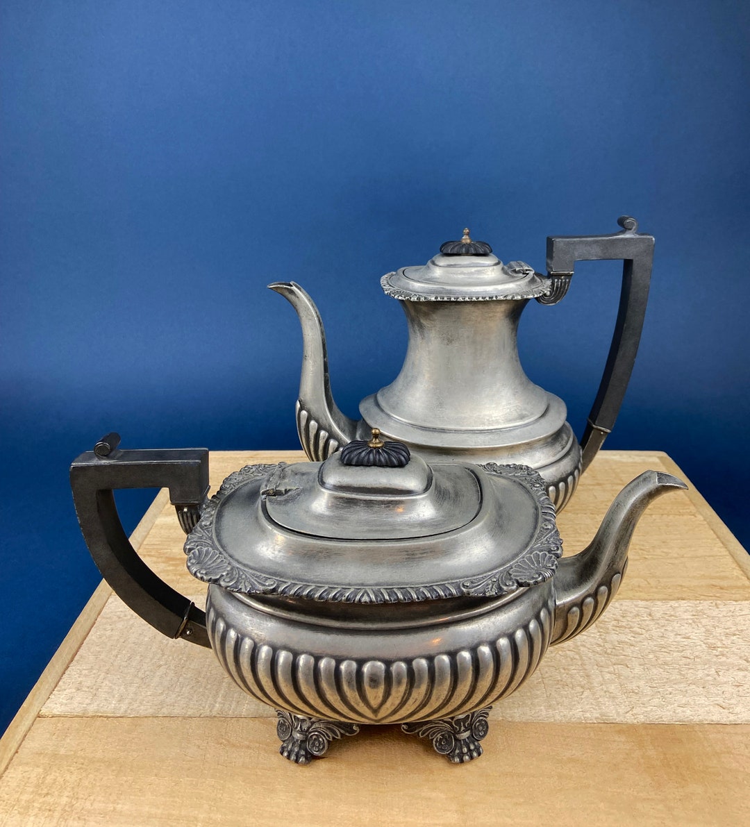 Vintage Pewter Teapot and Coffee Pot. Set of Two Beautifully Detailed ...