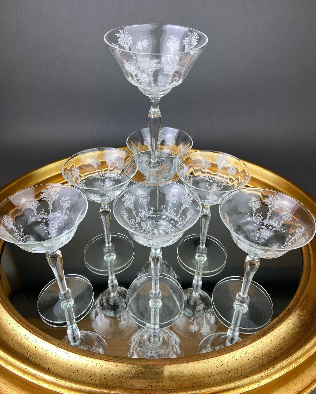 Morgantown Mayfair Etched Glasses. Vintage Liquoir Stemware. Set of ...