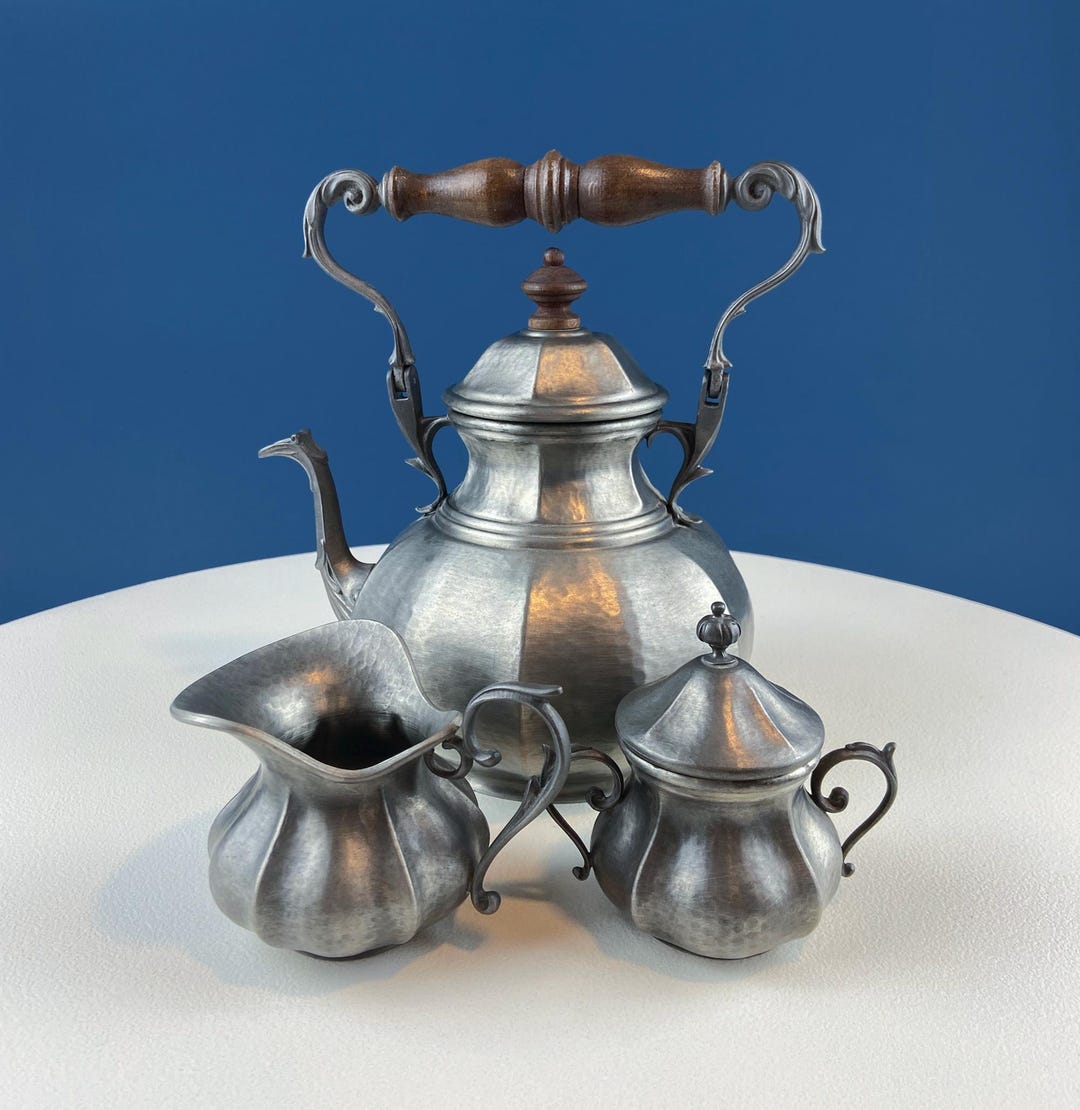 Vintage Italian Pewter Tea Set: Curvilinear Wood Handle, 3-piece - Etsy
