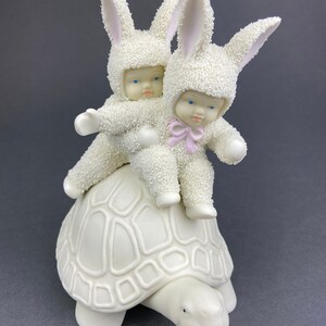 Large Snowbabies Figurine. Two Babies Dresses Like Bunnies Riding ...