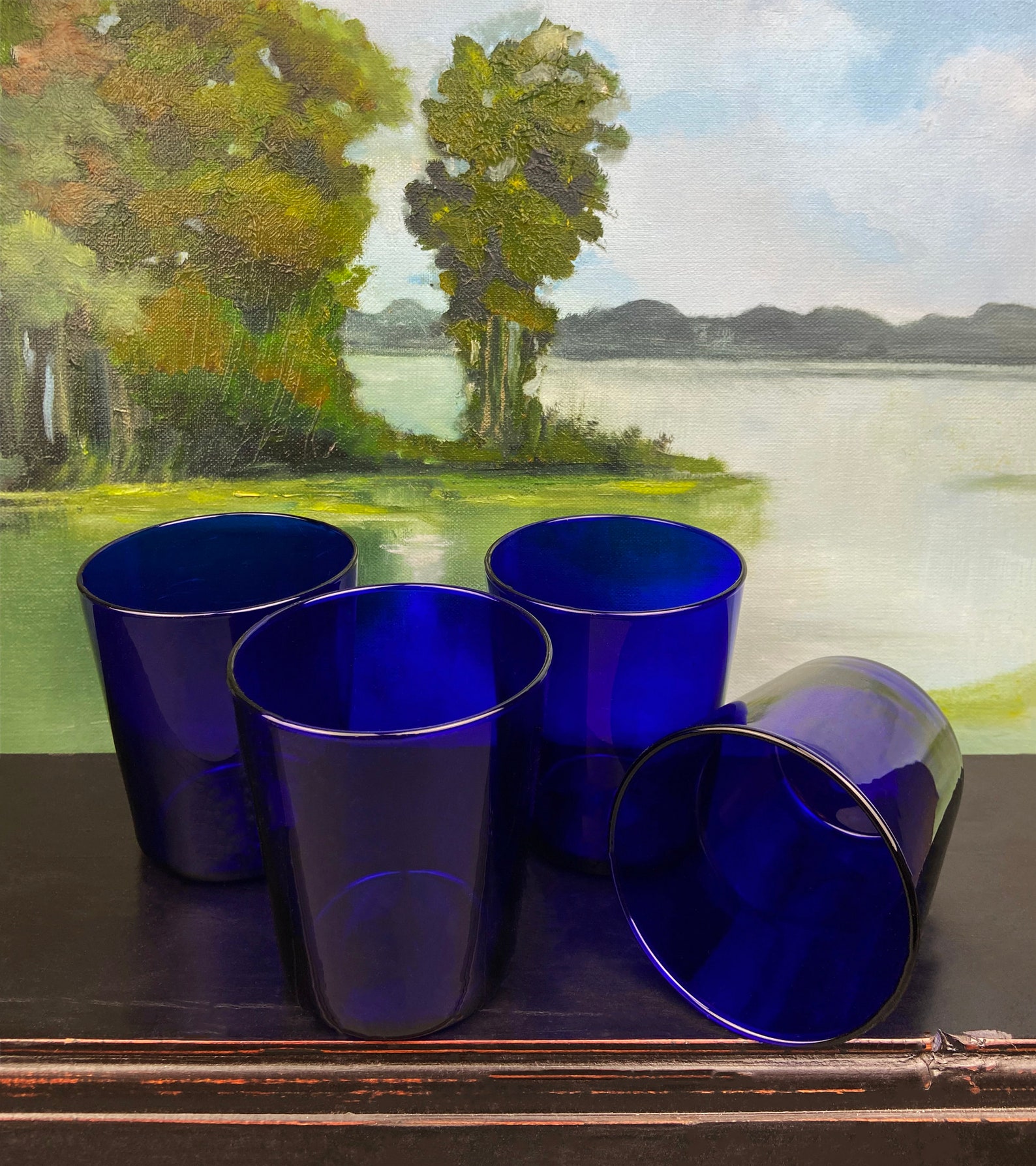 Cobalt Blue Glass Water Goblets. Set of Eight Contemporary Style ...
