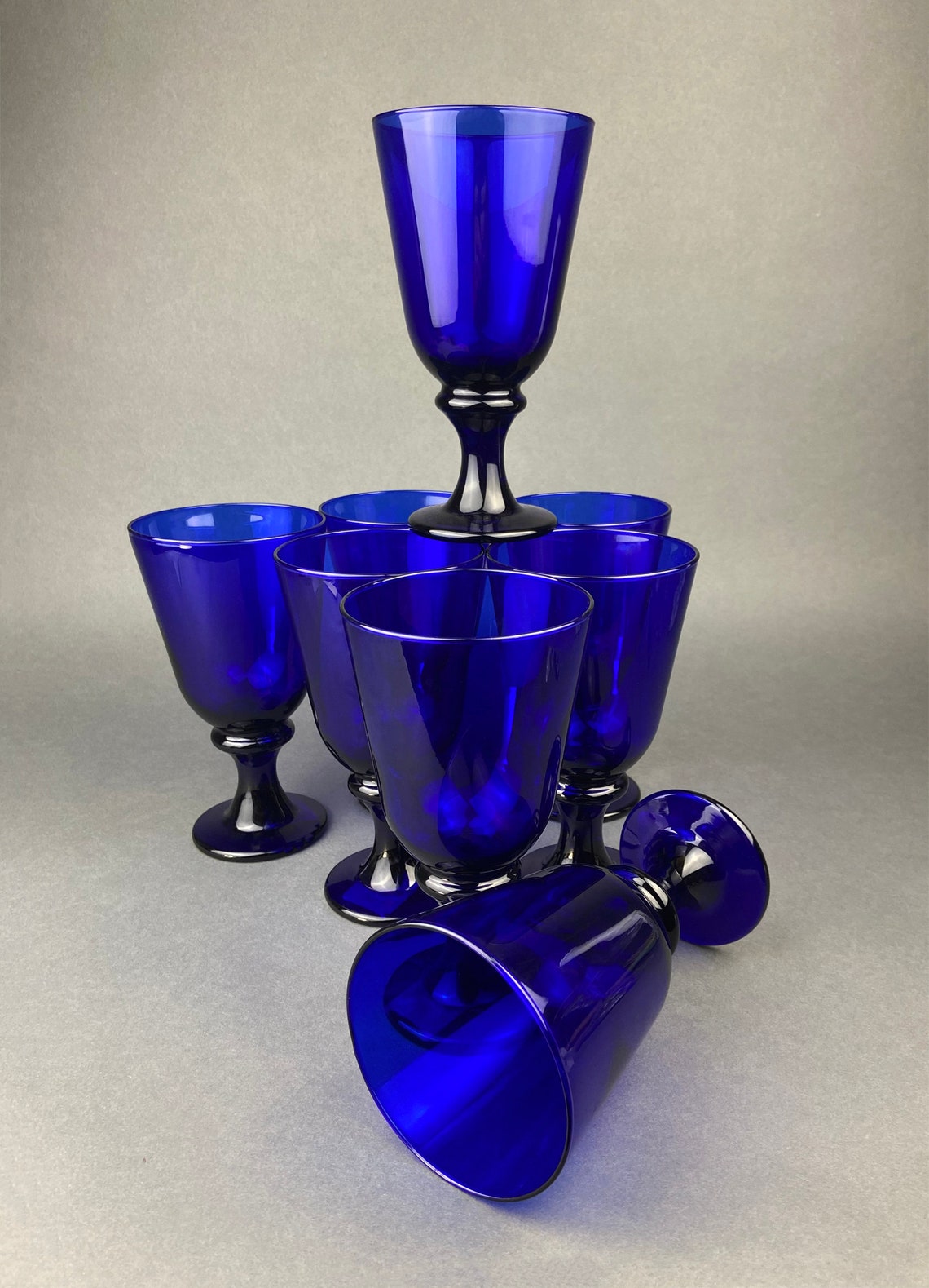 Cobalt Blue Glass Water Goblets. Set of Eight Contemporary - Etsy