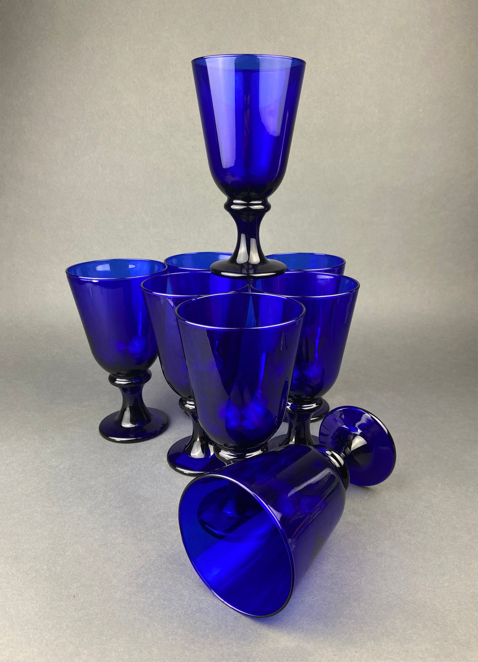 Cobalt Blue Glass Water Goblets. Set of Eight Contemporary Style ...