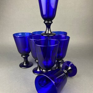 Cobalt Blue Glass Water Goblets. Set of Eight Contemporary Style ...
