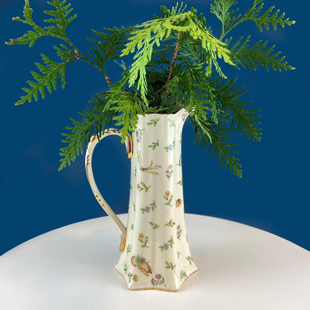 Vintage Fine Bone China Pitcher: Bohemian Chic Floral Vase - Etsy