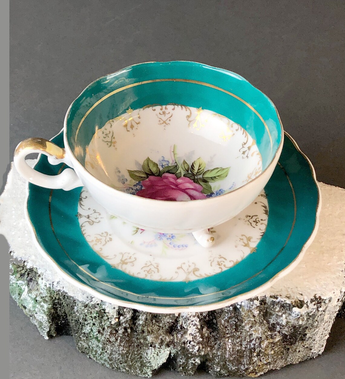 Vintage Tea Cup and Saucer. Hand Painted Three Footed Tea Set - Etsy