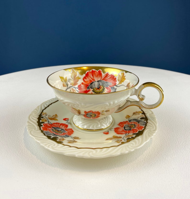 Vintage OST Mark SF Tea Cup With Saucer. Stunning Hand Painted Poppies ...