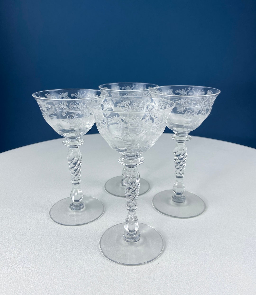 Tiffin Franciscan Sweet Wine Glasses. Set of Four Byzantine Etched ...