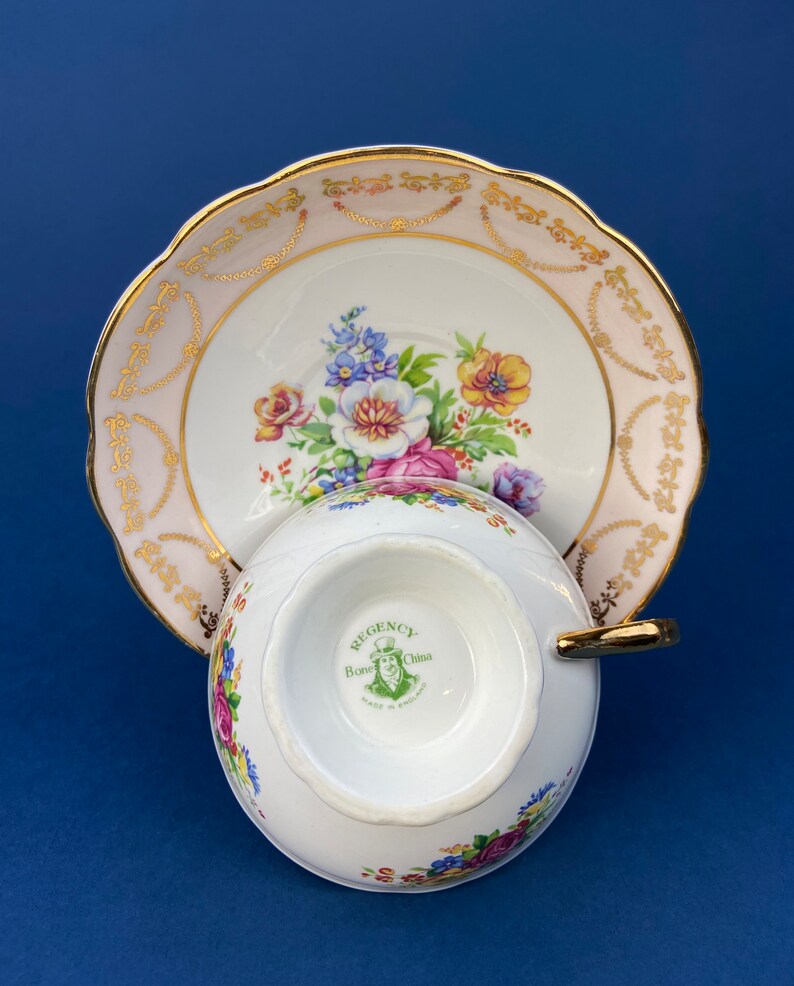 Antique Regency Tea Cup and Saucer, Hand-painted Wildflower Porcelain ...