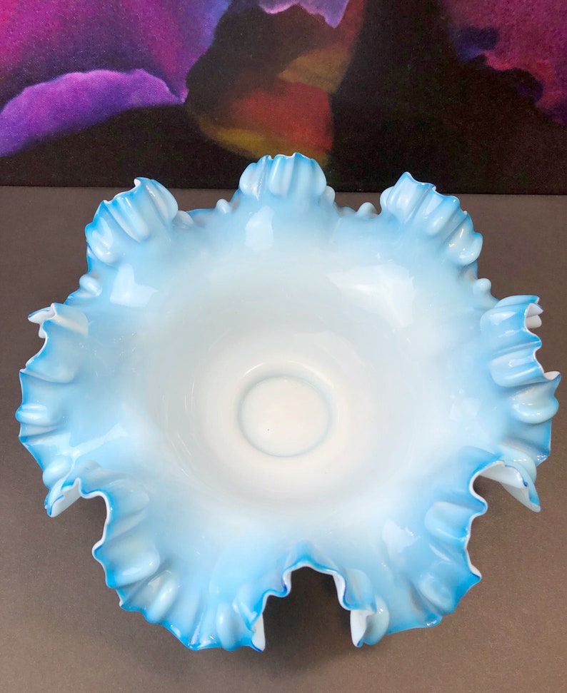 Fenton Blue Opalescent Glass Bowl With Ruffled Rim. Vintage - Etsy