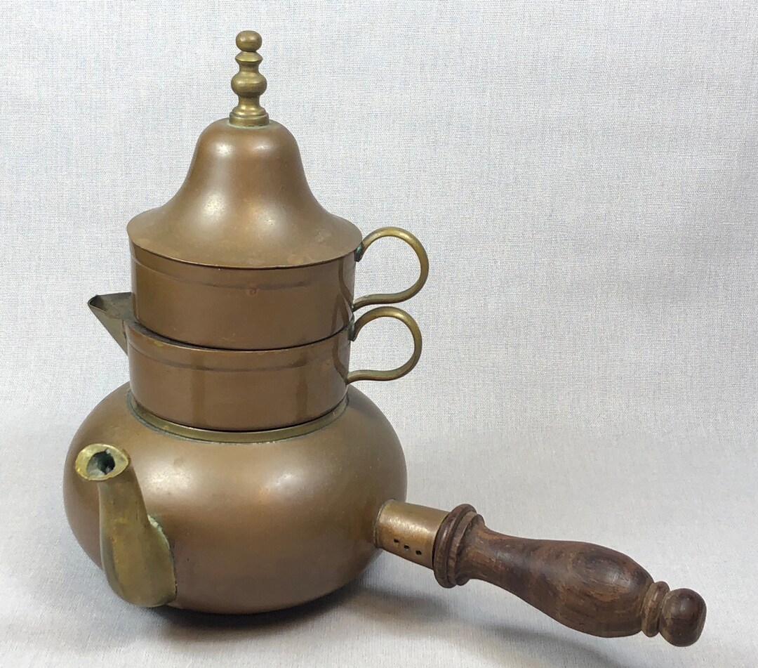 Copper Turkish Coffee Maker With Wooden Handle , Creamer , and a Cup ...