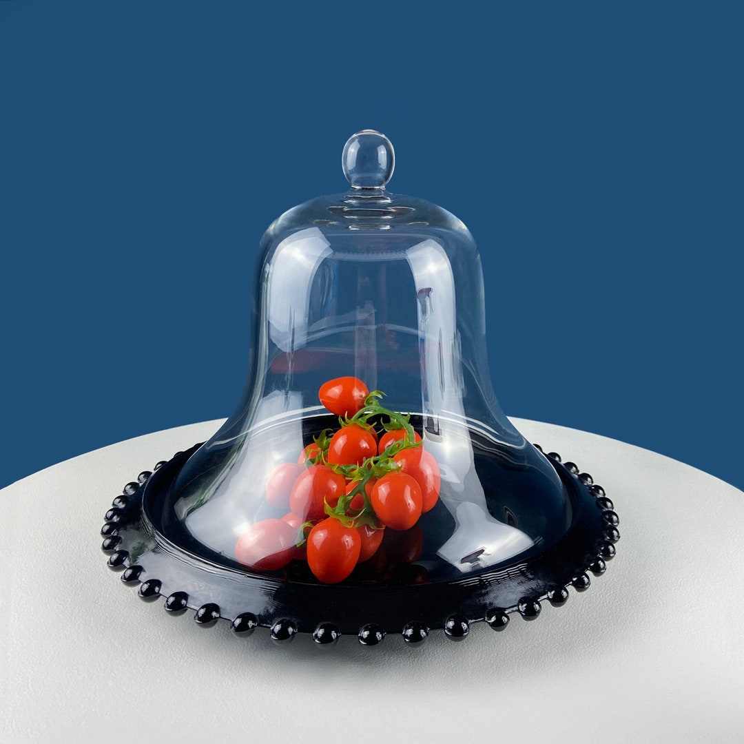 Vintage Black Milk Glass Serving Platter With Clear Bell Dome - Etsy