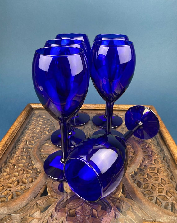 Cobalt Blue Wine Glasses. Set of Six Stemware. Dark Blue Modern Glasses. Holiday Celebration. Etsy UK