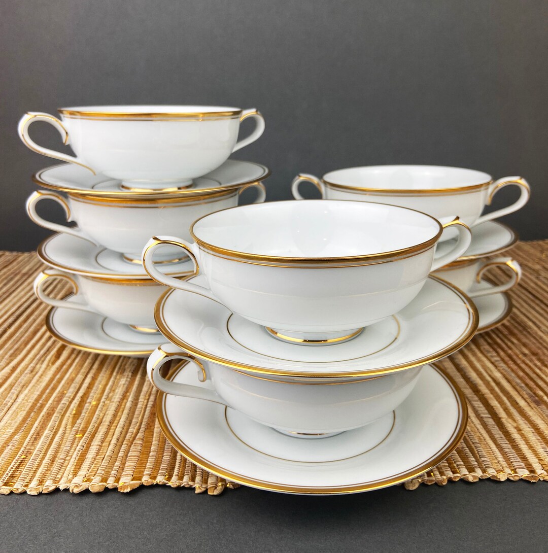 Vintage Noritake Allison Porcelain Soup Bowls & Saucers, Gold Wedding ...