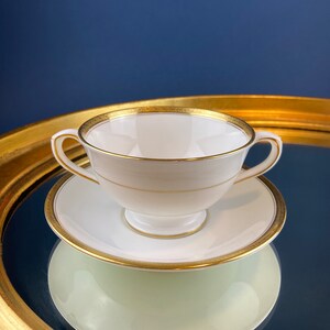 White and Gold Porcelain Soup or Bullion Cups With Saucers. Wedding ...