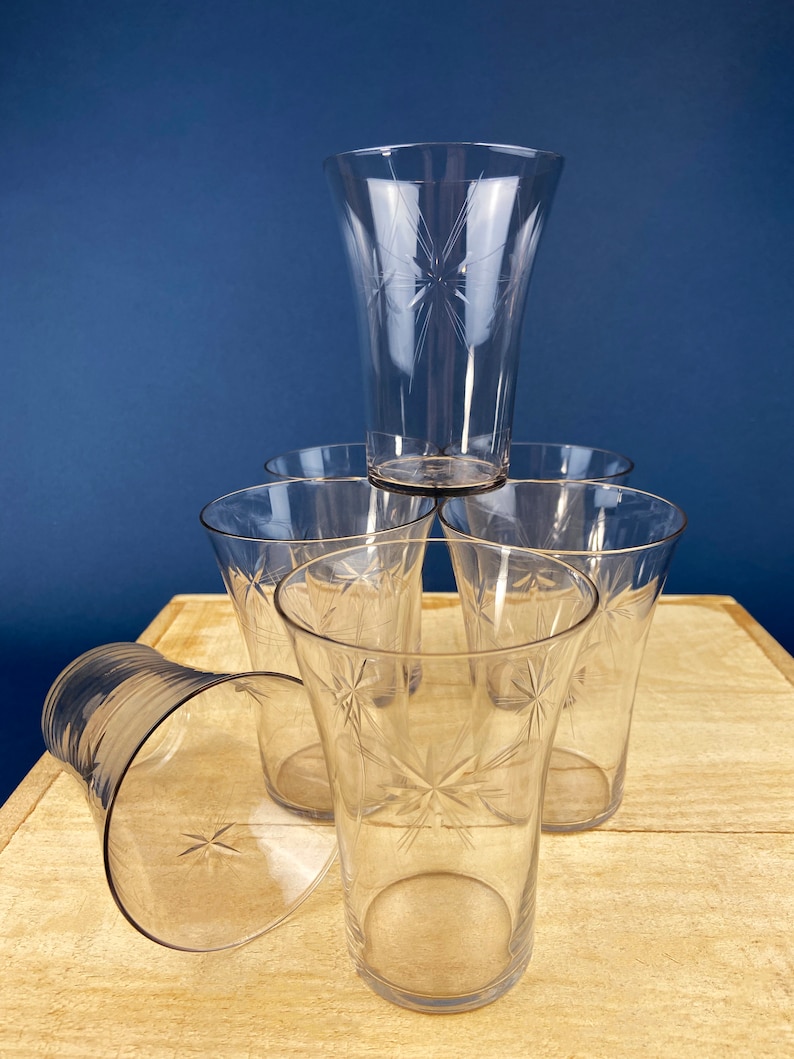 Vintage Juice or Water Tumblers. Etched Stardust Motif. Set of - Etsy