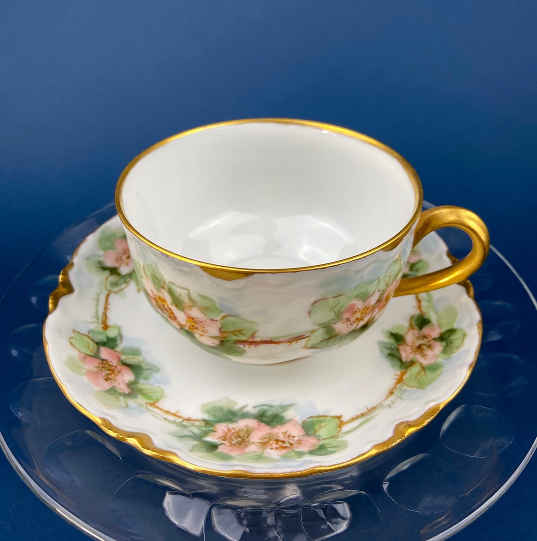 Antique Limoges Tea Cup and Saucer. Hand-painted Porcelain Tea Set by ...