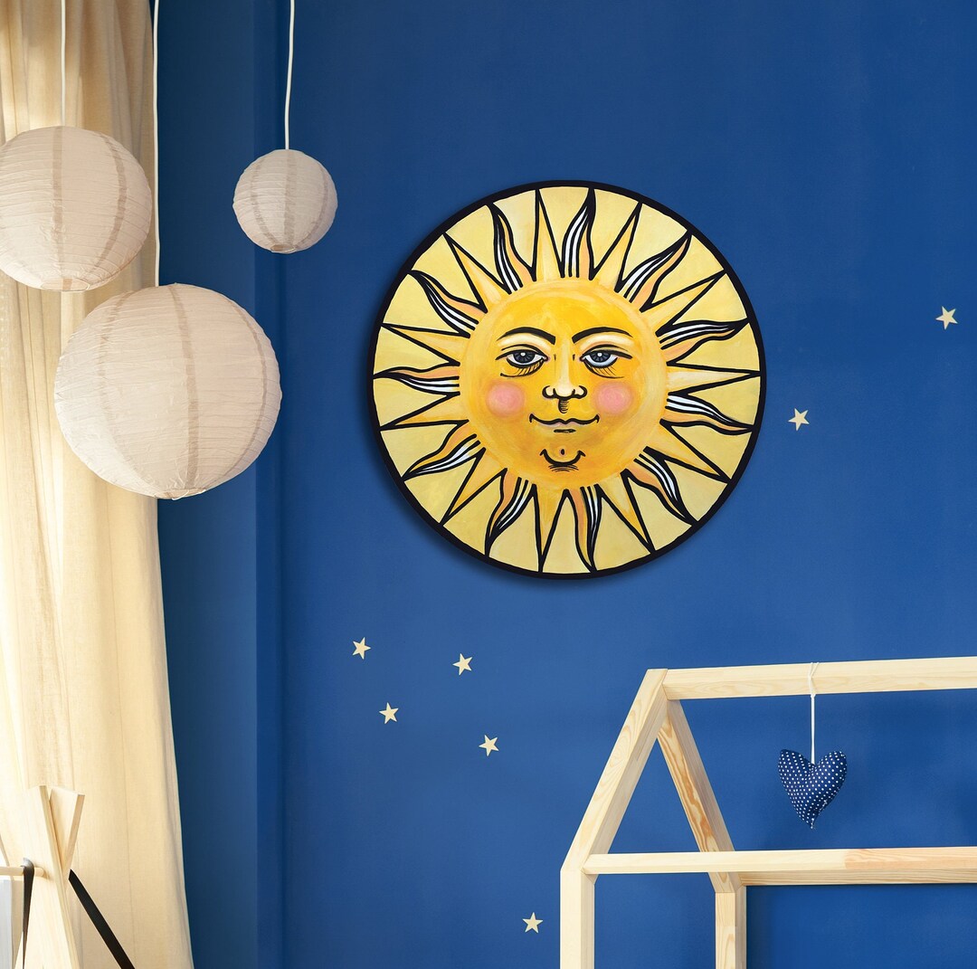 Sun Wall Art Ready to Hang 20" Smiling Yellow Sun Wall Decor - Etsy