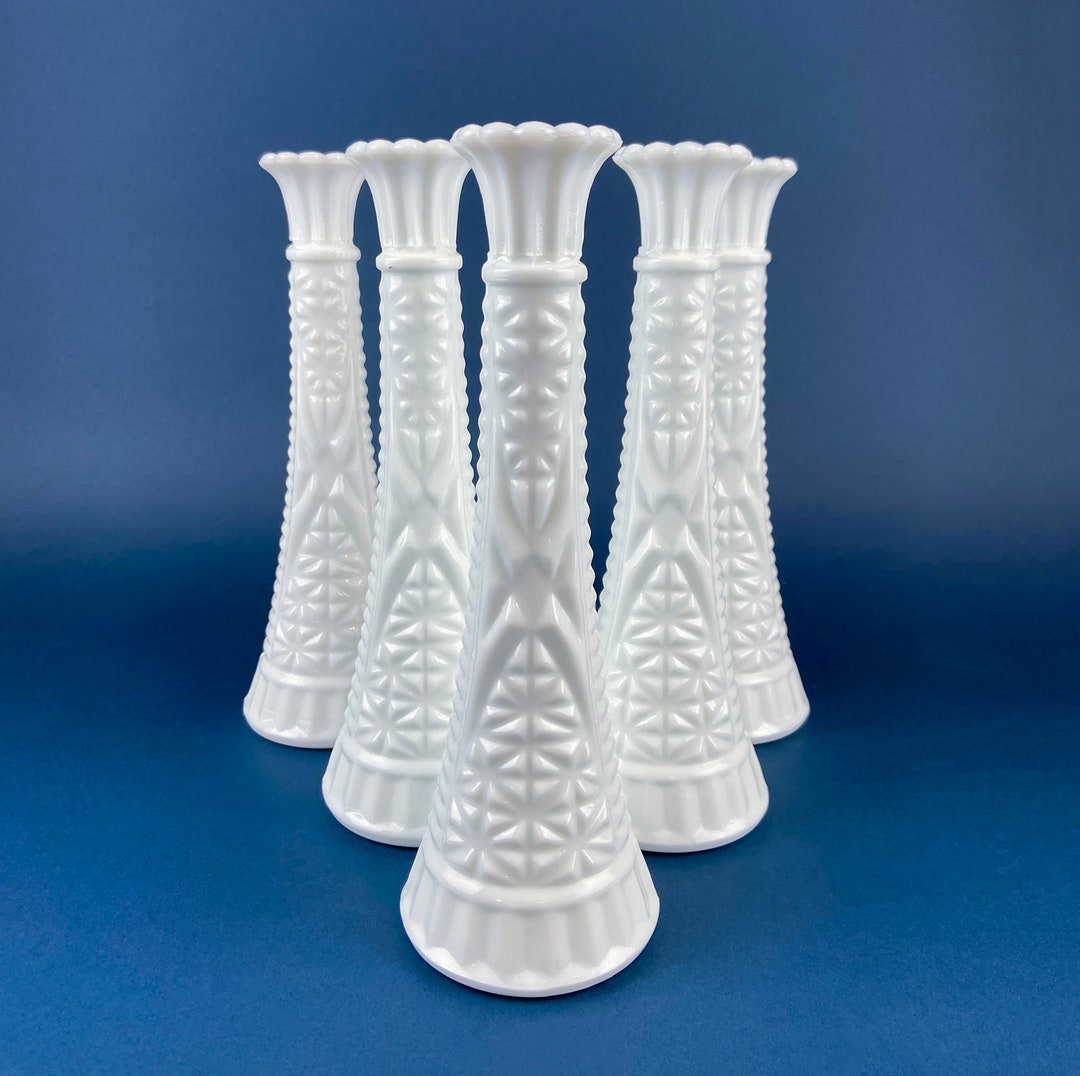 Milk Glass Flute Vases – Set of 6 Floral Bud Vases, Tulip-shaped Mouth ...