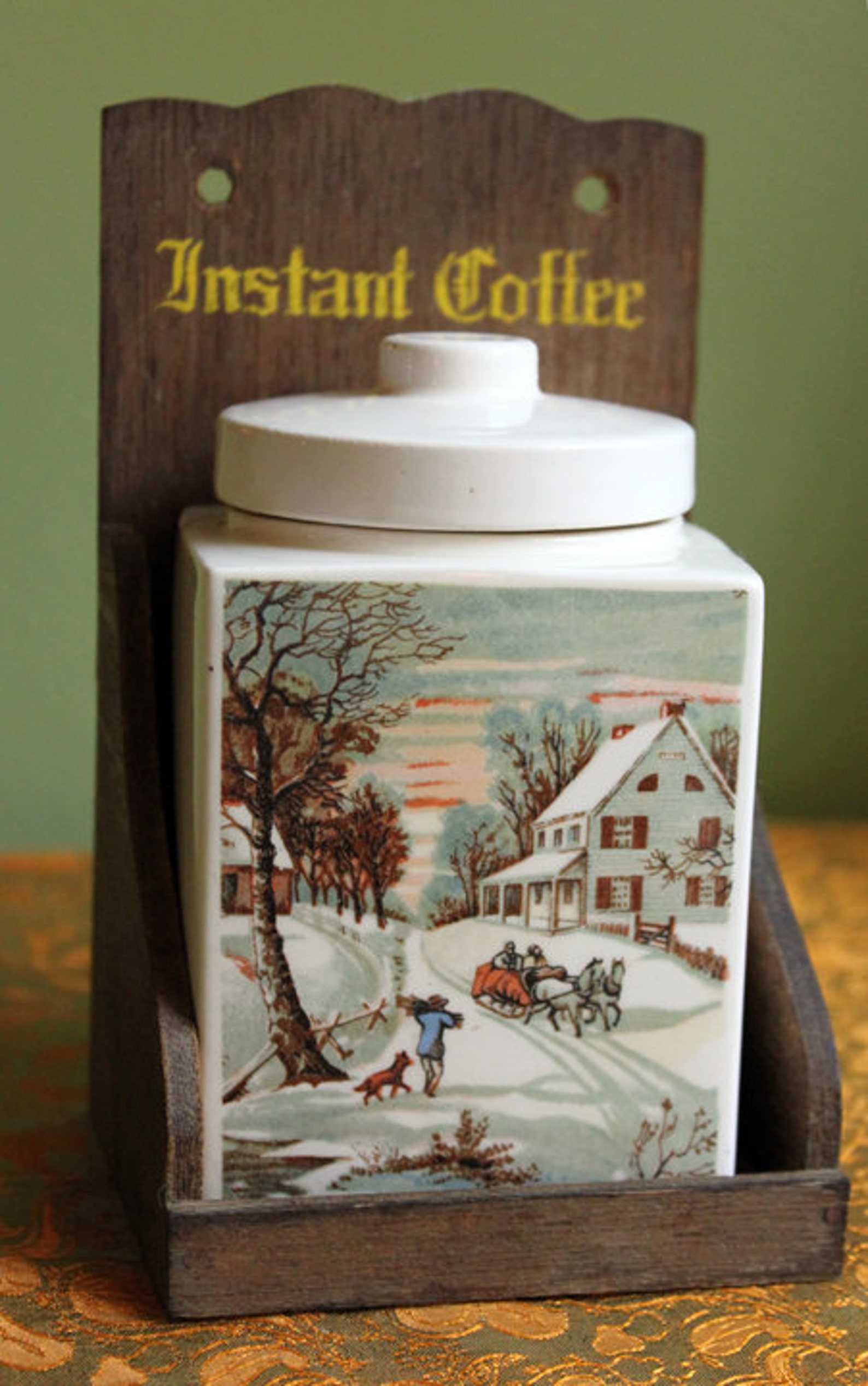 Antique Coffee Container. Ceramic Box on Wooden Base for - Etsy