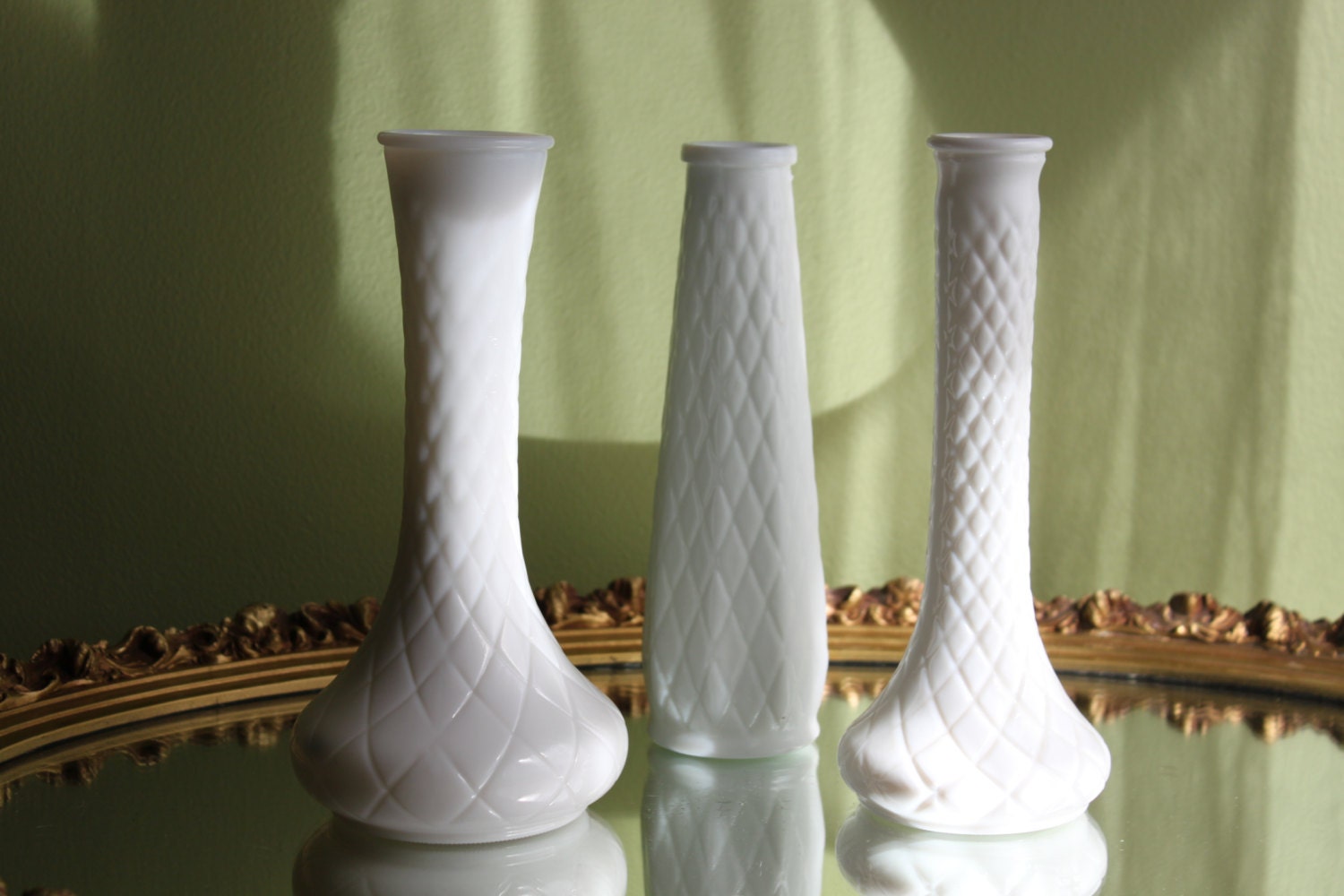 Milk Glass Vases With Diamond Pattern. Set of Three Vases. - Etsy