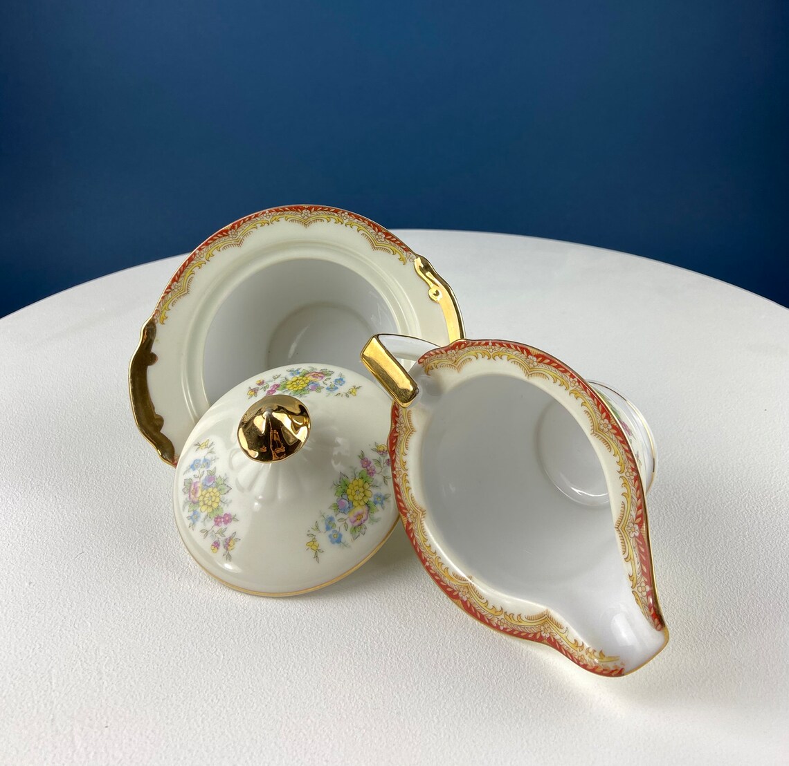 Vintage Dinner Set With Yellow Red Bands Rose Garlands. Kikusui China ...