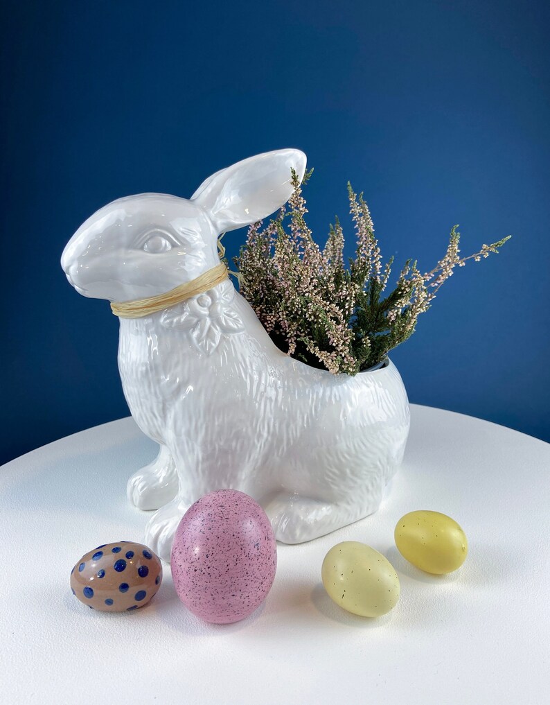 White Porcelain Bunny Planter. Large Ceramic Rabbit Figurine. - Etsy