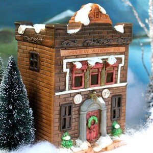 Vintage Christmas Decoration. Christmas Village Bank With Lights. Hand ...