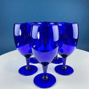 Cobalt Blue Glass Goblets. Set of Six Glass Water Stemware. Dark Blue ...