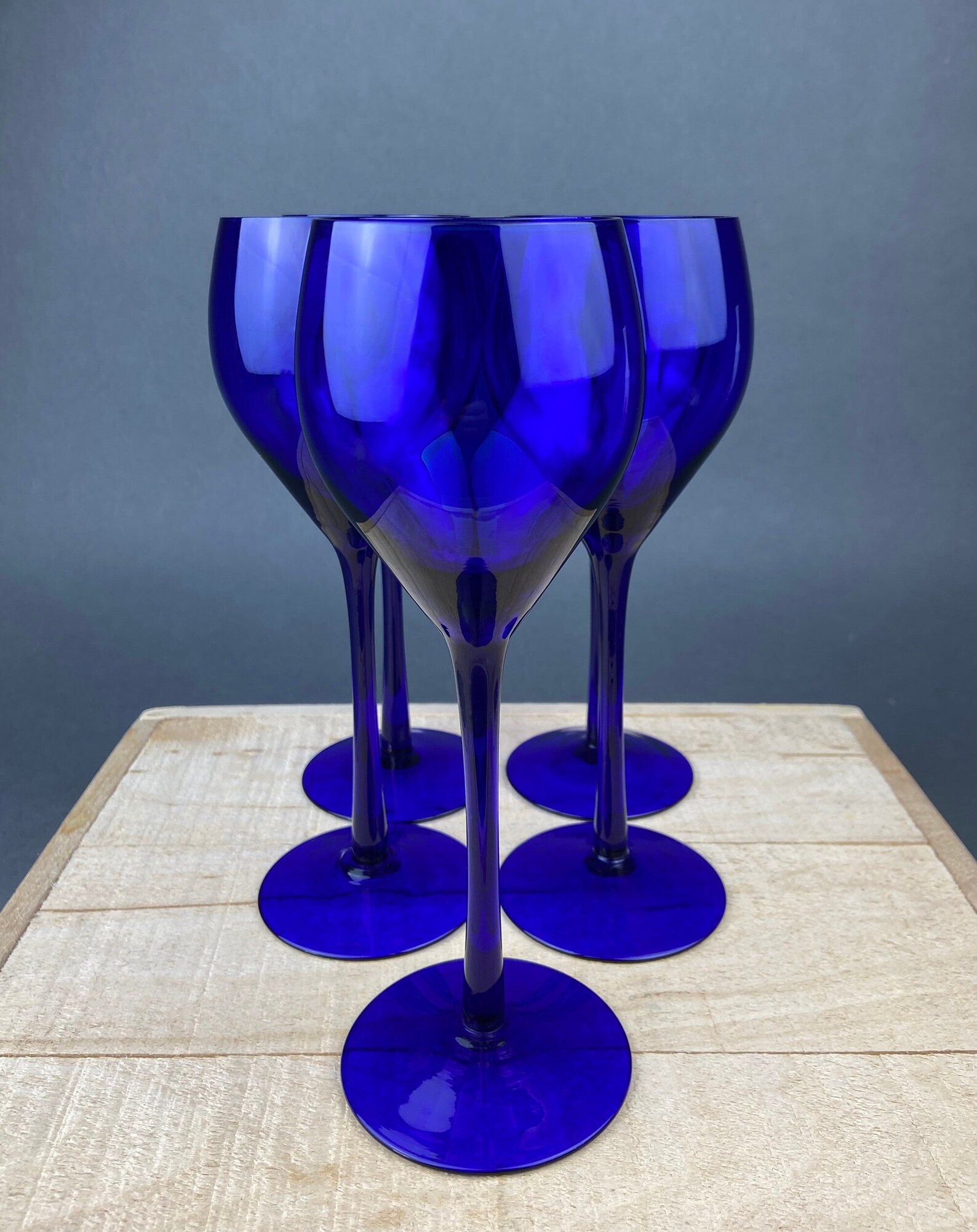 Cobalt Blue Glass Water Goblets. Set of Eight Contemporary - Etsy