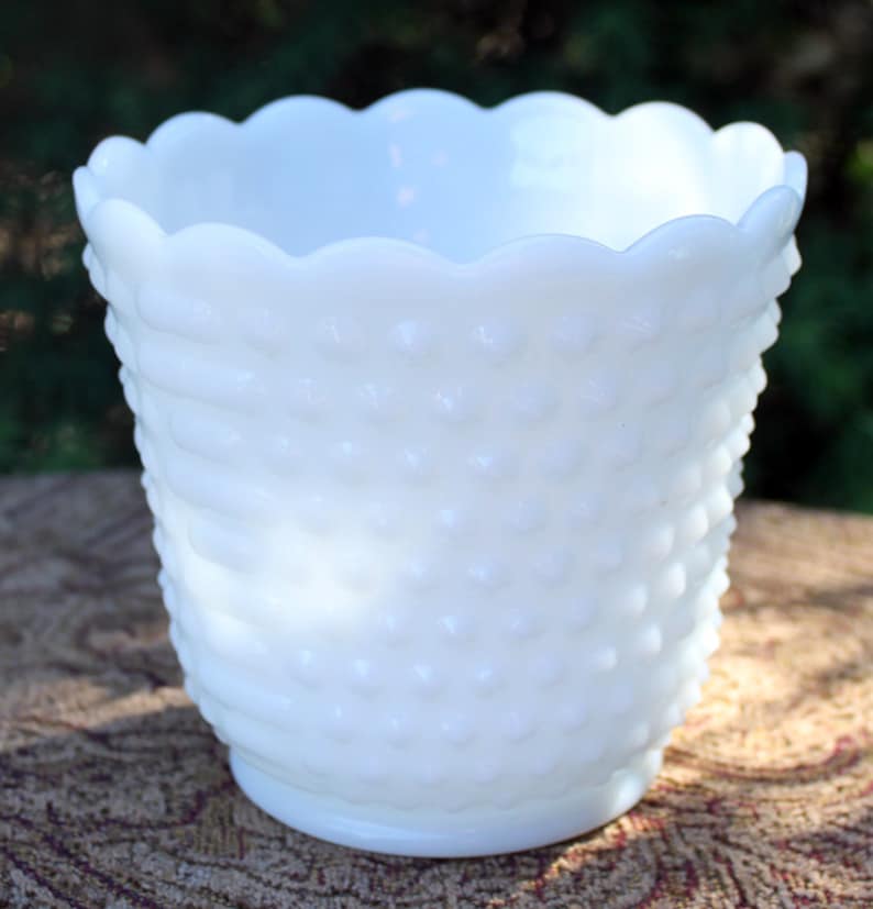 Milk Glass Planter with Hobnail Pattern and Scalloped Rim. | Etsy