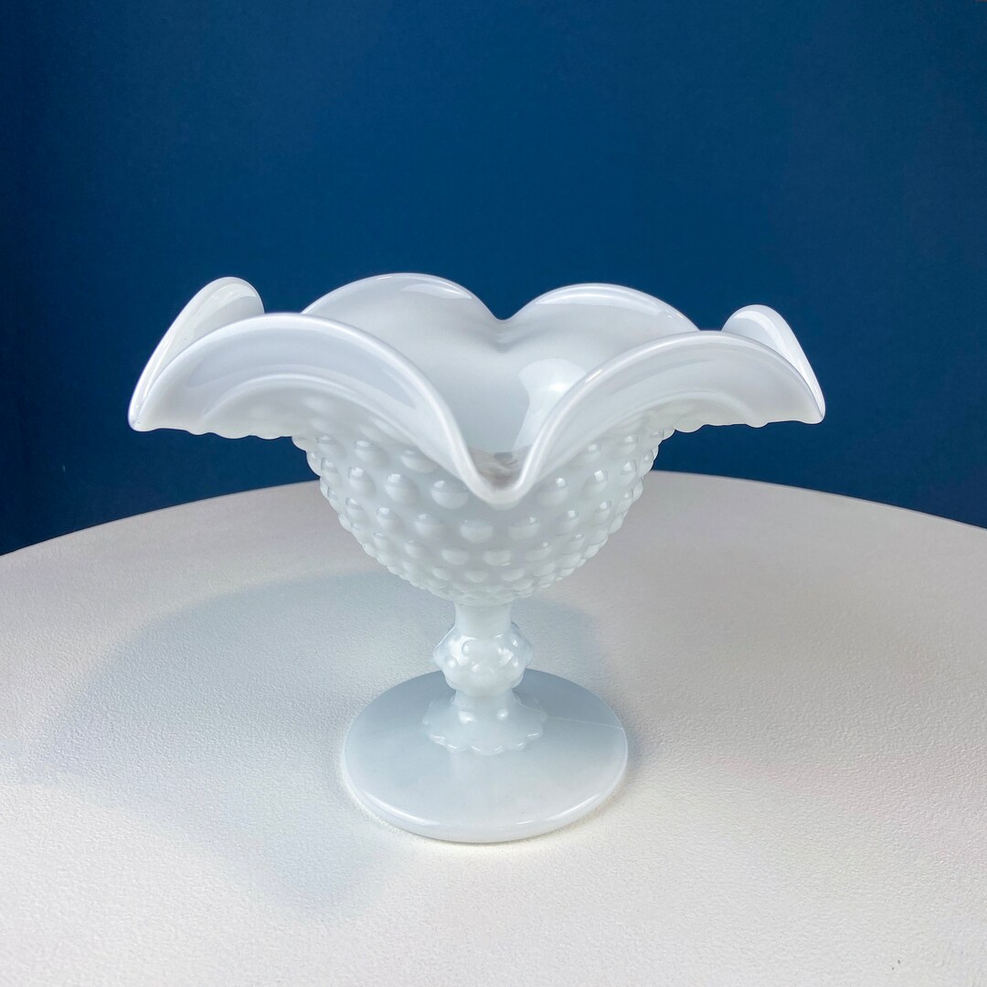 Milk Glass Footed Bowl Shaped Like Hibiscus. White Glass Compote With ...