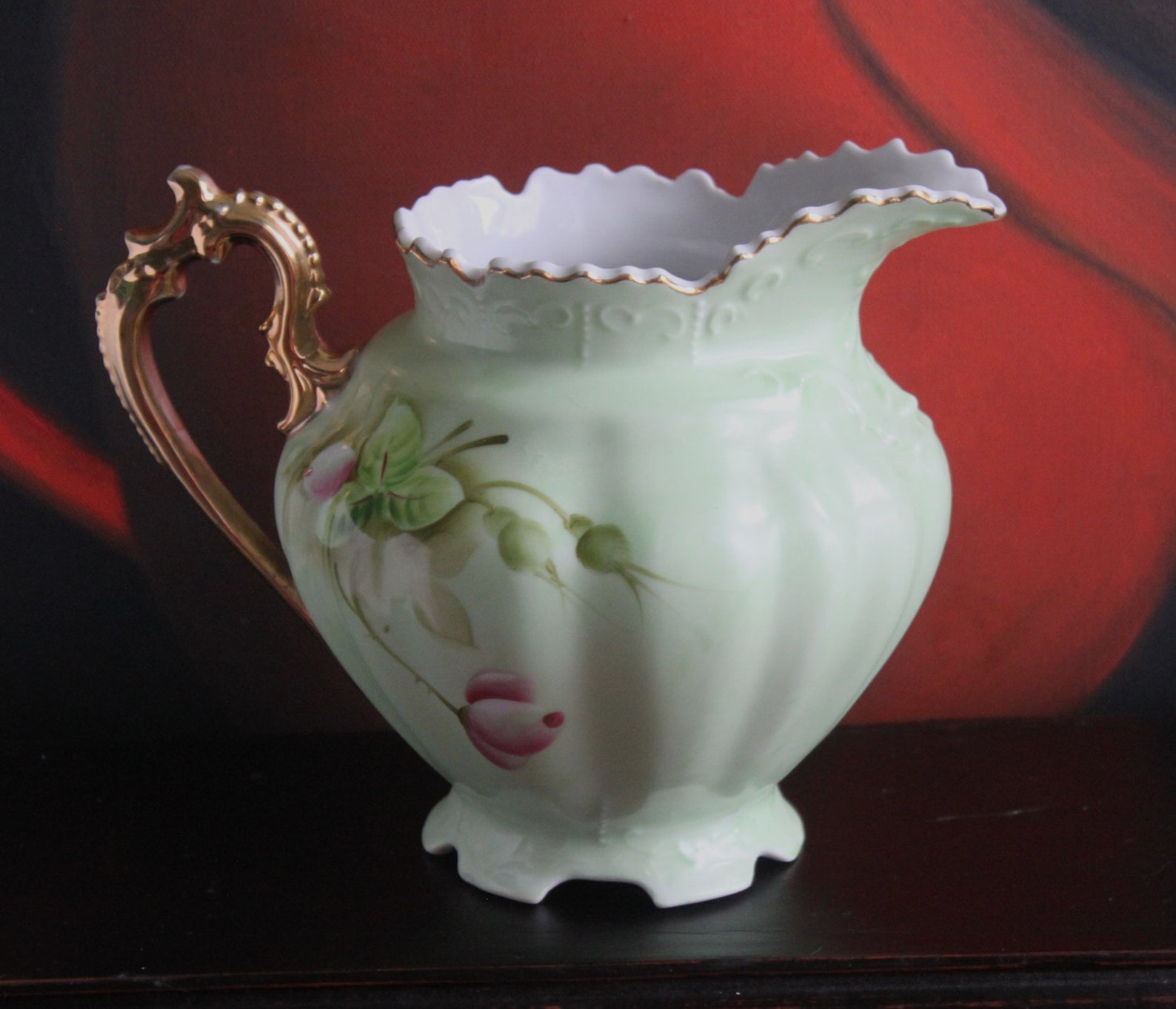 Lefton Porcelain Hand Painted Pitcher. Heritage Green Pitcher | Etsy