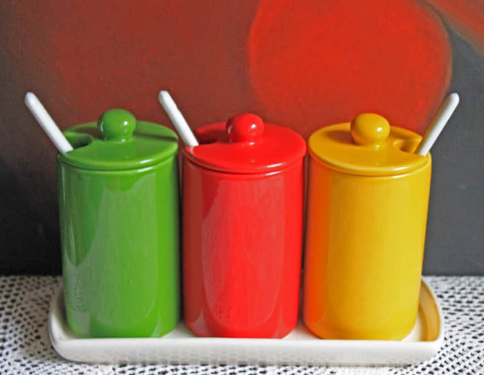 Condiment Jars With Lids Spoons and Tray. Containers for - Etsy