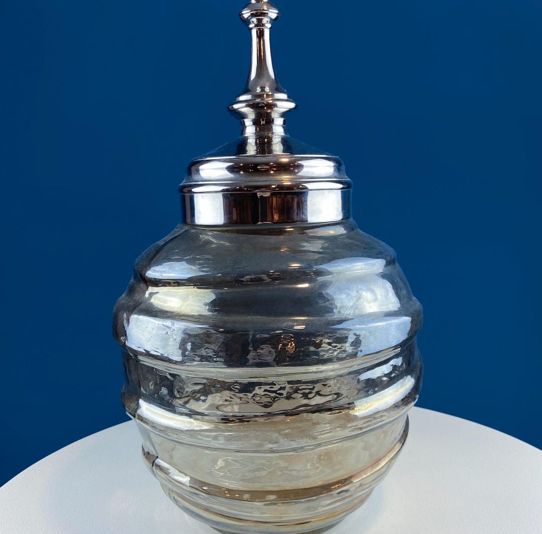 Iridescent Clear & Gold Glass Decorative Jar Canister or Vase ...