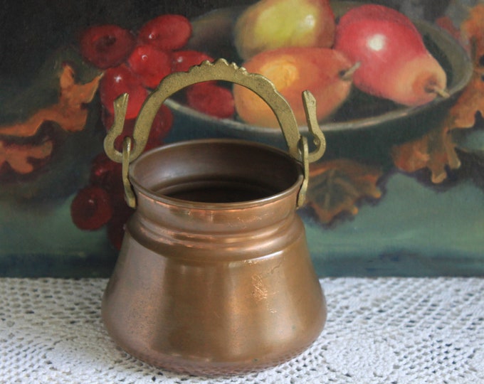 Vintage Copper Bucket With Wrought Iron Handle. Small Rustic Copper ...