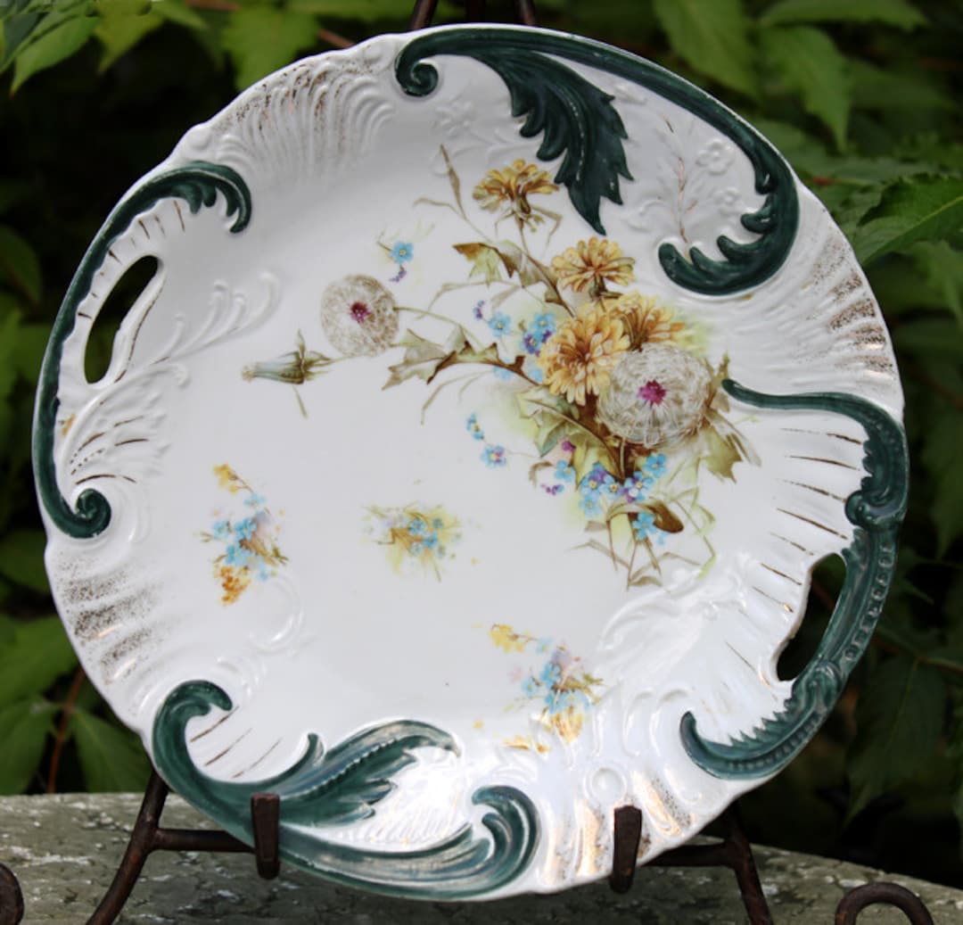 Antique Porcelain Platter. Hand Painted Plate With Dandelion and Forget ...