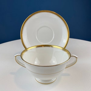 White and Gold Porcelain Soup or Bullion Cups With Saucers. Wedding ...