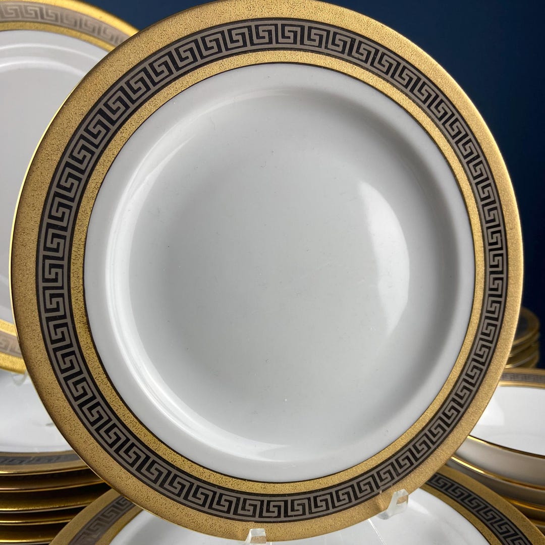 Pratos de salada de porcelana vintage Sheng Xing - motivo grego branco ...