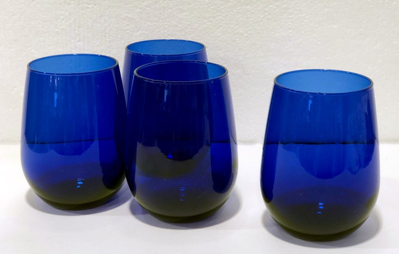 Cobalt Blue Glass Tumblers / Set of Four Contemporary Style - Etsy